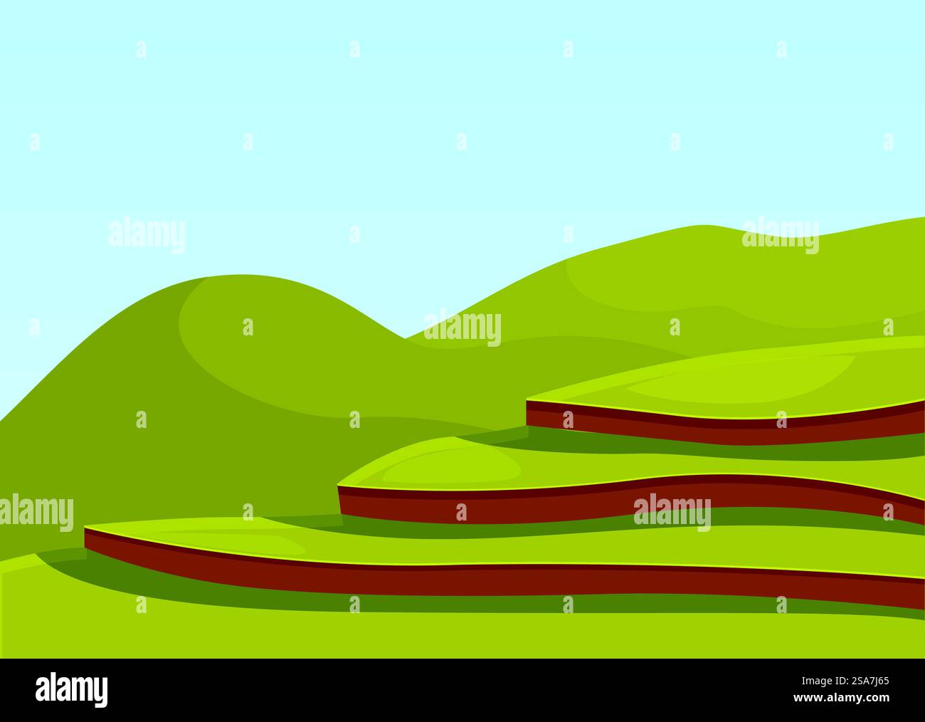 Green hills forming terraces for agriculture on sloping land, creating ...