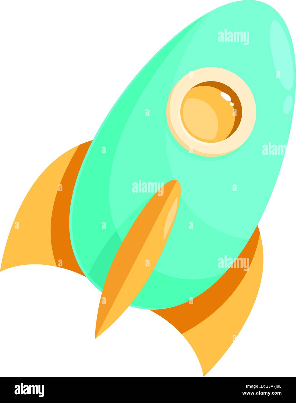 Cartoon illustration of a blue rocket ship flying upwards with flames ...