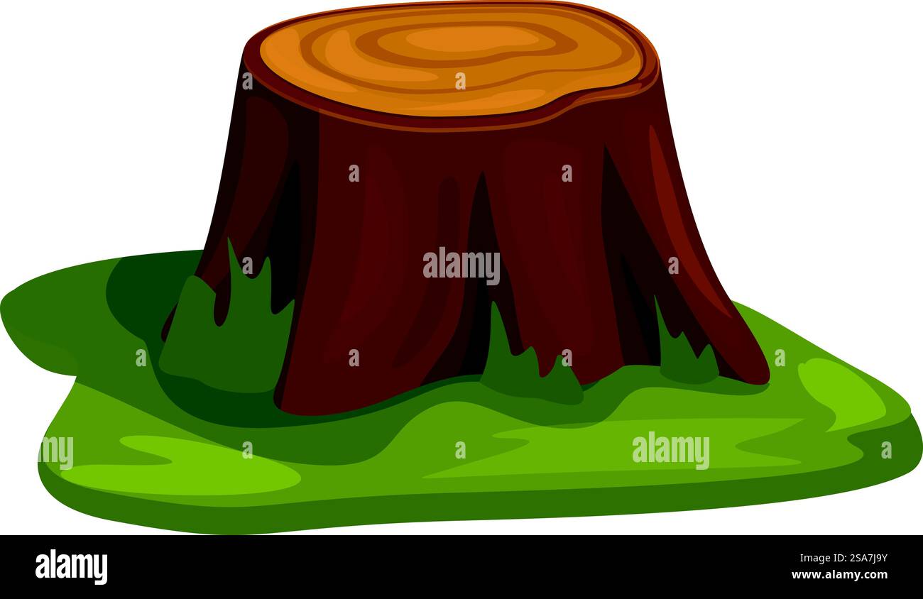 Illustration of an old tree stump surrounded by grass, isolated on ...