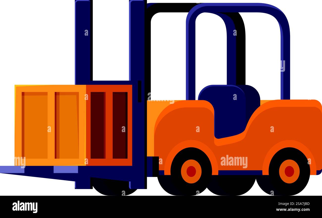 Forklift is lifting wooden box, working in warehouse, storage and ...