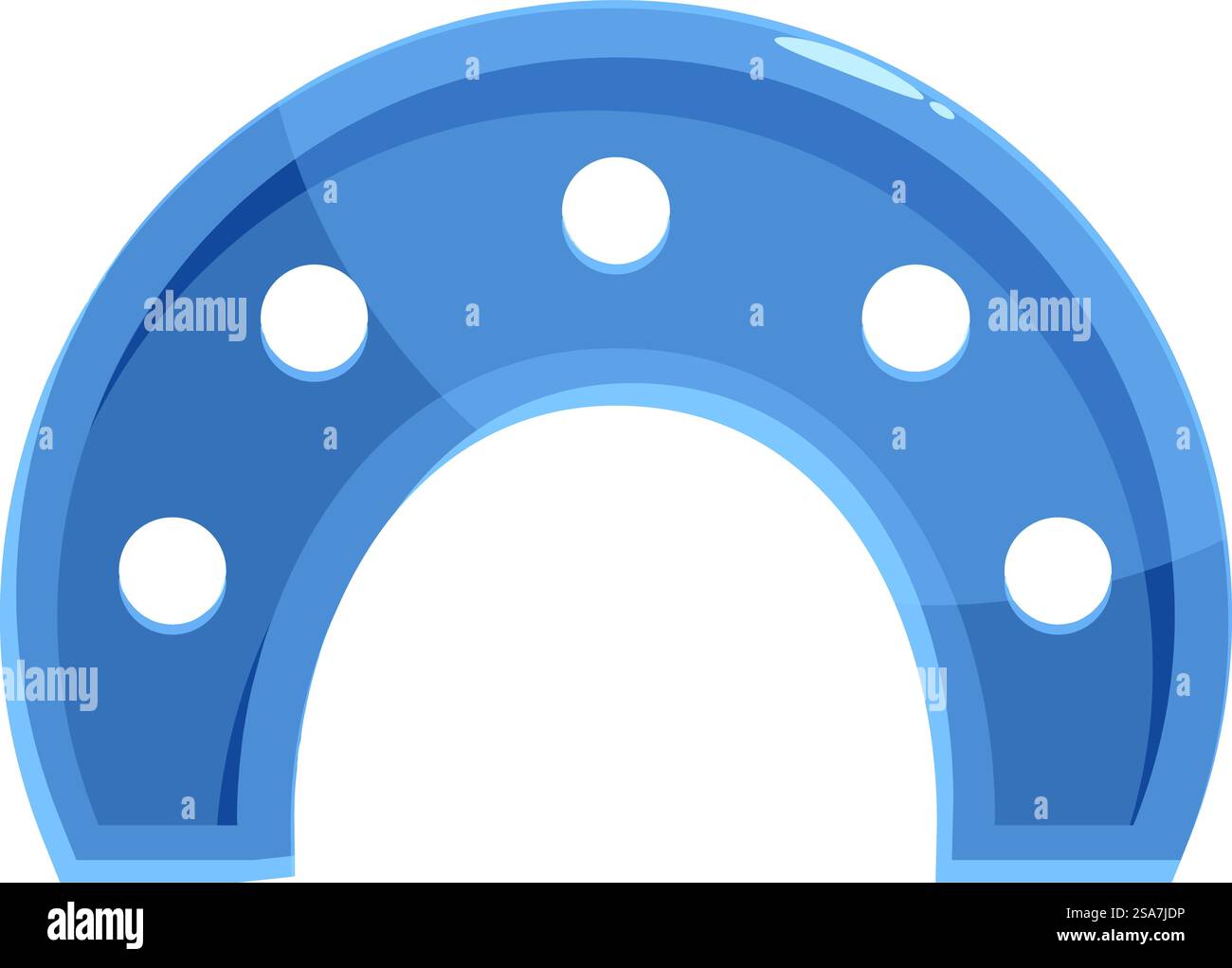 Cartoon blue horseshoe with six nail holes is bringing good luck. Blue ...