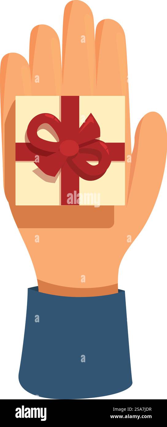 Hand is holding a gift box with a red ribbon, perfect for representing giving and receiving ...