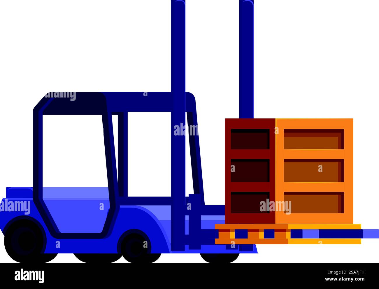 Forklift is lifting a wooden box placed on a pallet, diligently working ...
