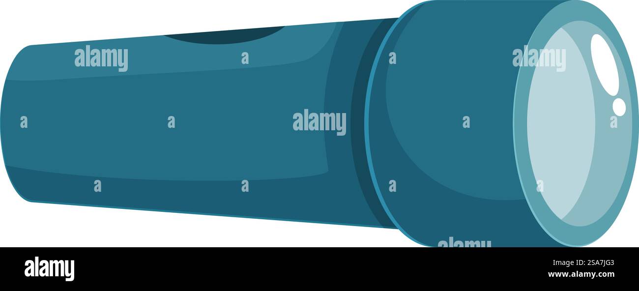 Blue flashlight lying horizontally emitting light, isolated on white ...