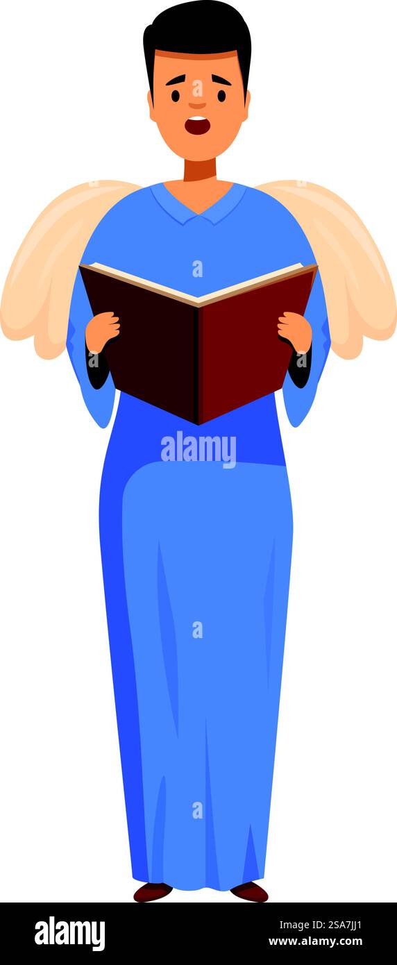 Church choir singer standing and singing holding a book wearing angel ...