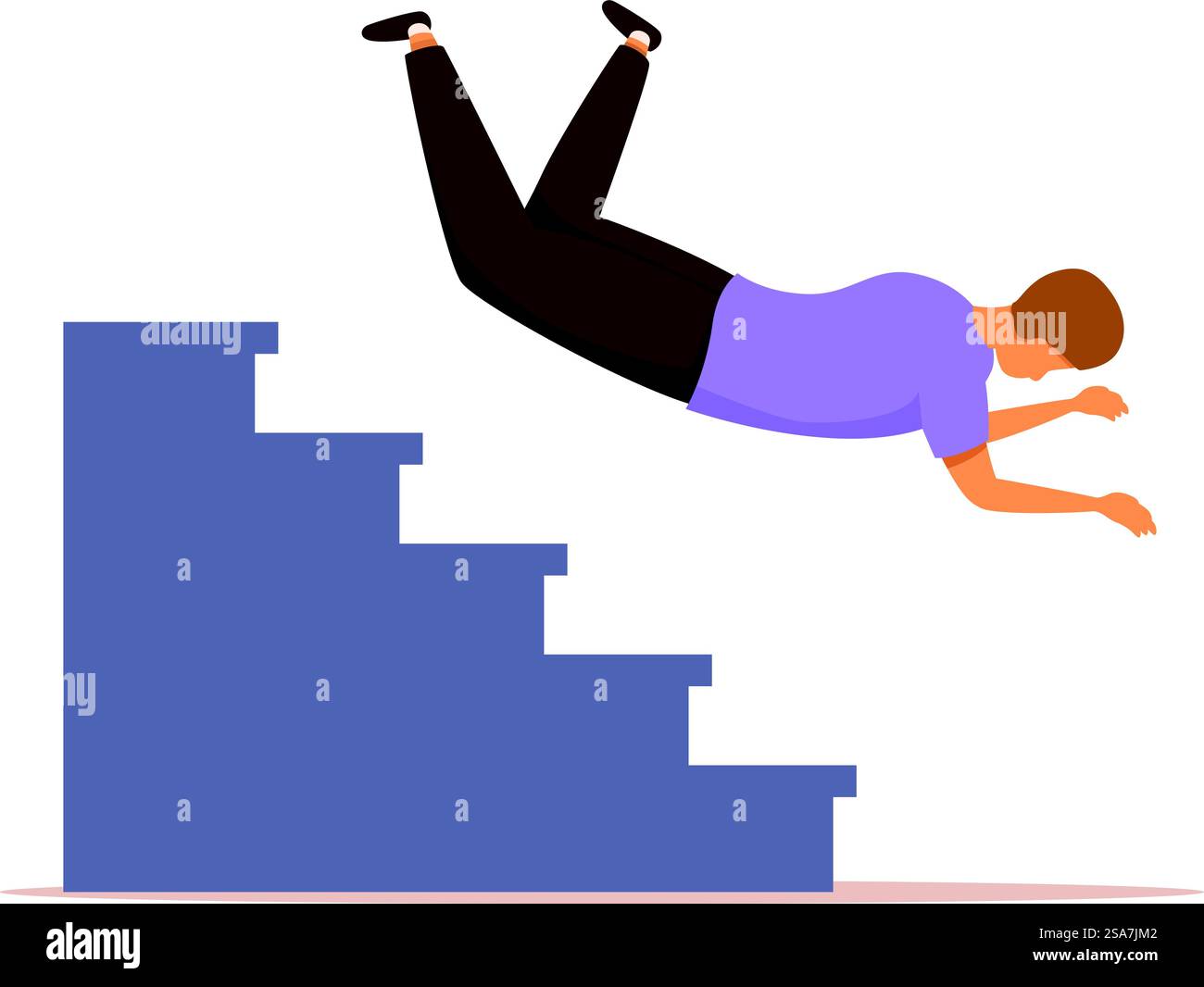Young man falling down stairs accident concept. Young man is falling ...