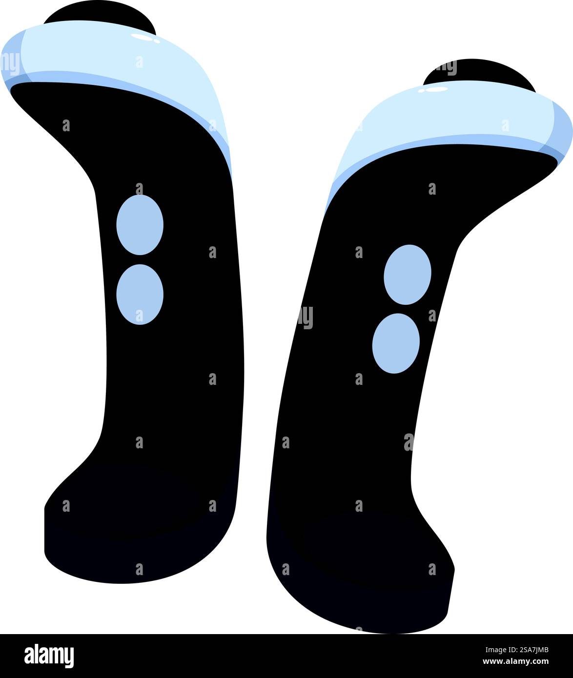 Pair of virtual reality controllers lying on white background. Two vr ...