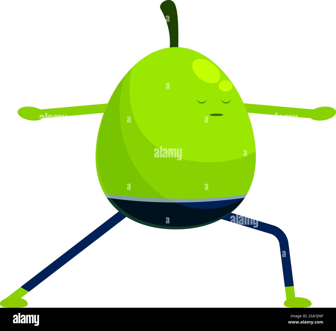 Green pear character practicing yoga position with closed eyes wearing ...