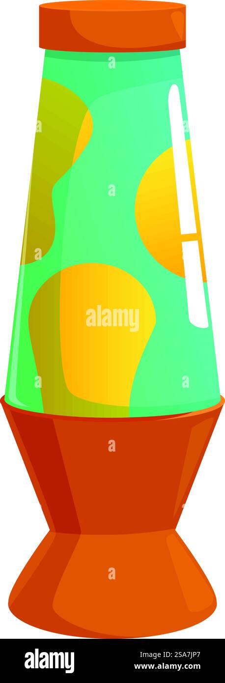 Cartoon style lava lamp illuminating with yellow bubbles on a turquoise ...