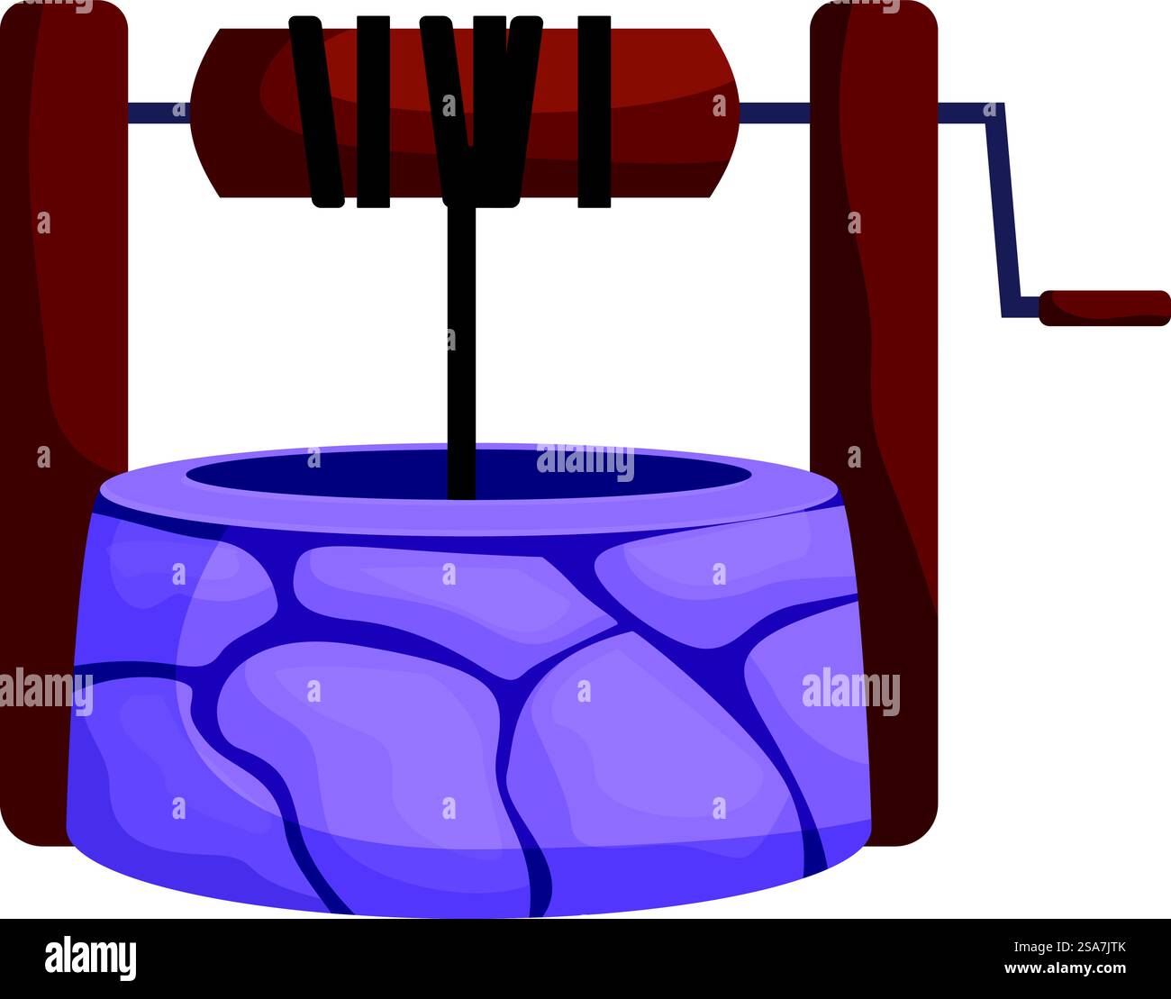 Traditional stone wishing well with a wooden bucket hanging over water ...