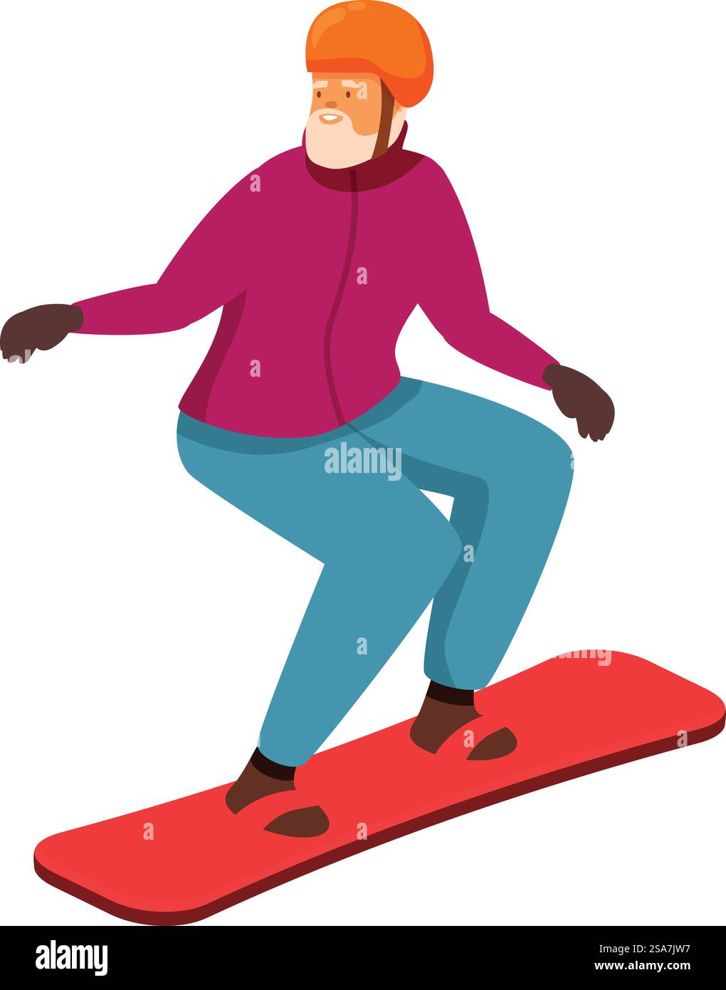 Senior man snowboarding wearing helmet and winter clothes having fun on ...