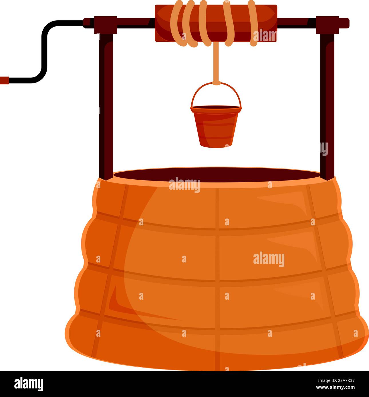 Cartoon water well with a wooden bucket hanging from a rope. Cartoon ...