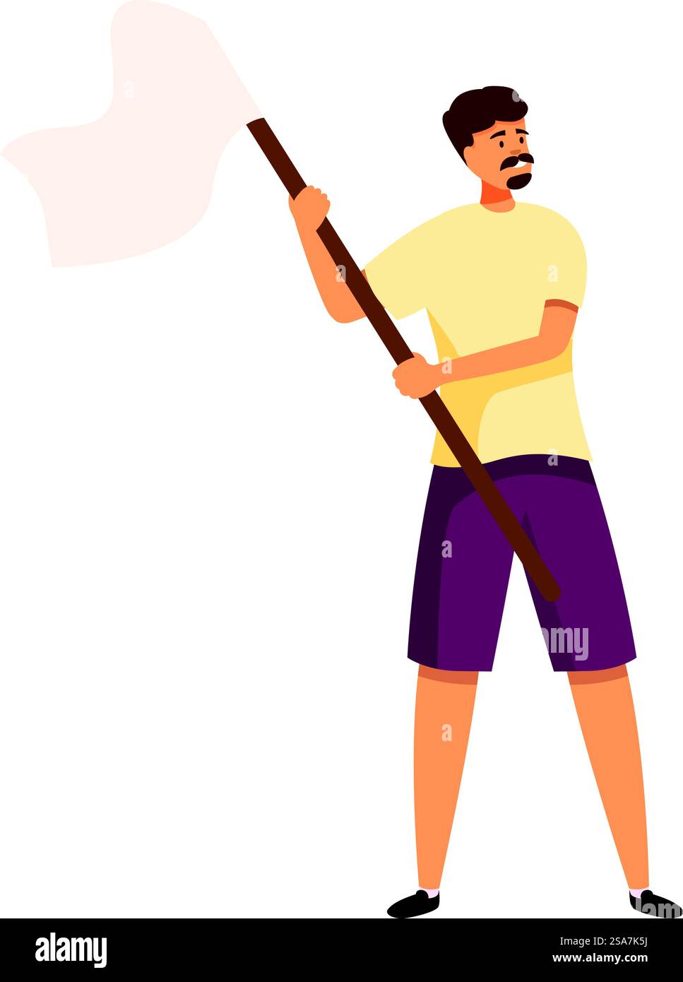 Man is waving a white flag, symbolizing surrender, truce, or a desire ...