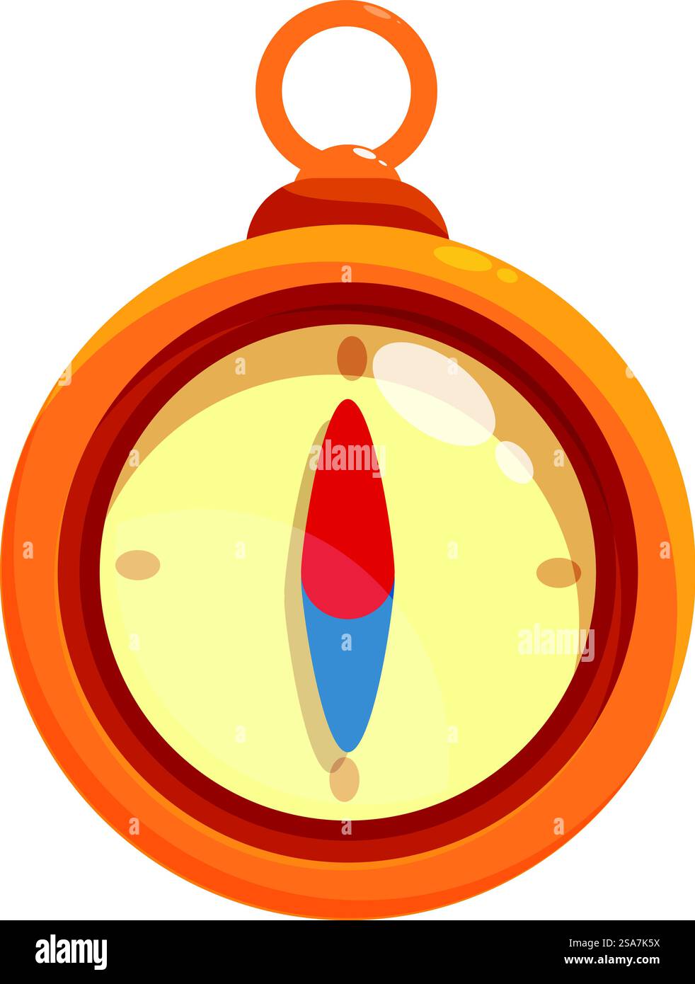 Cartoon style compass pointing north with red needle, isolated on white ...