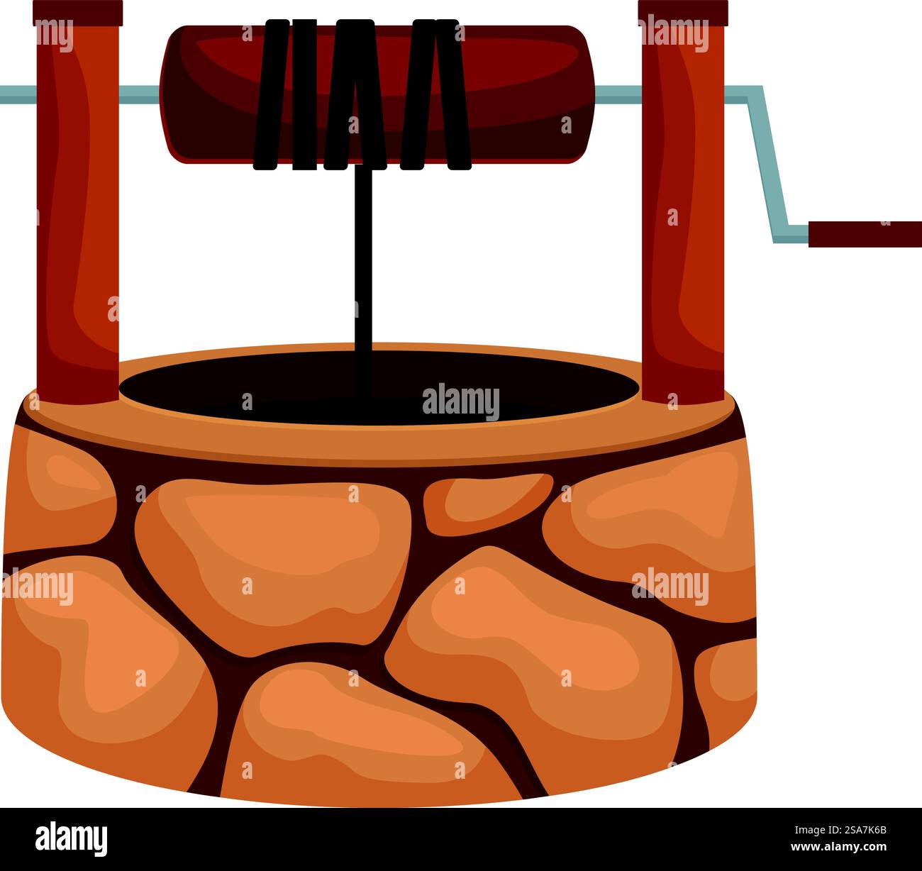 Cartoon illustration of a wishing well made of stones with a wooden ...