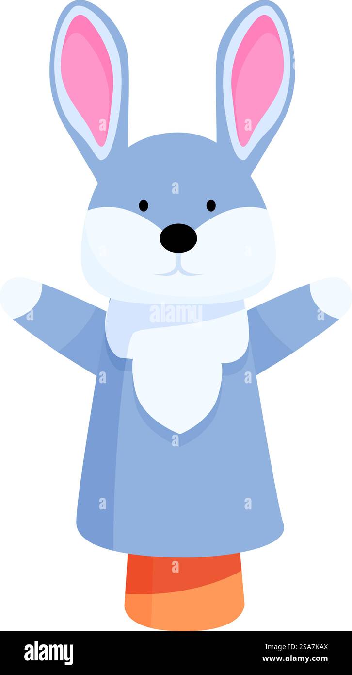 Grey bunny hand puppet with open arms wearing a white scarf, isolated ...