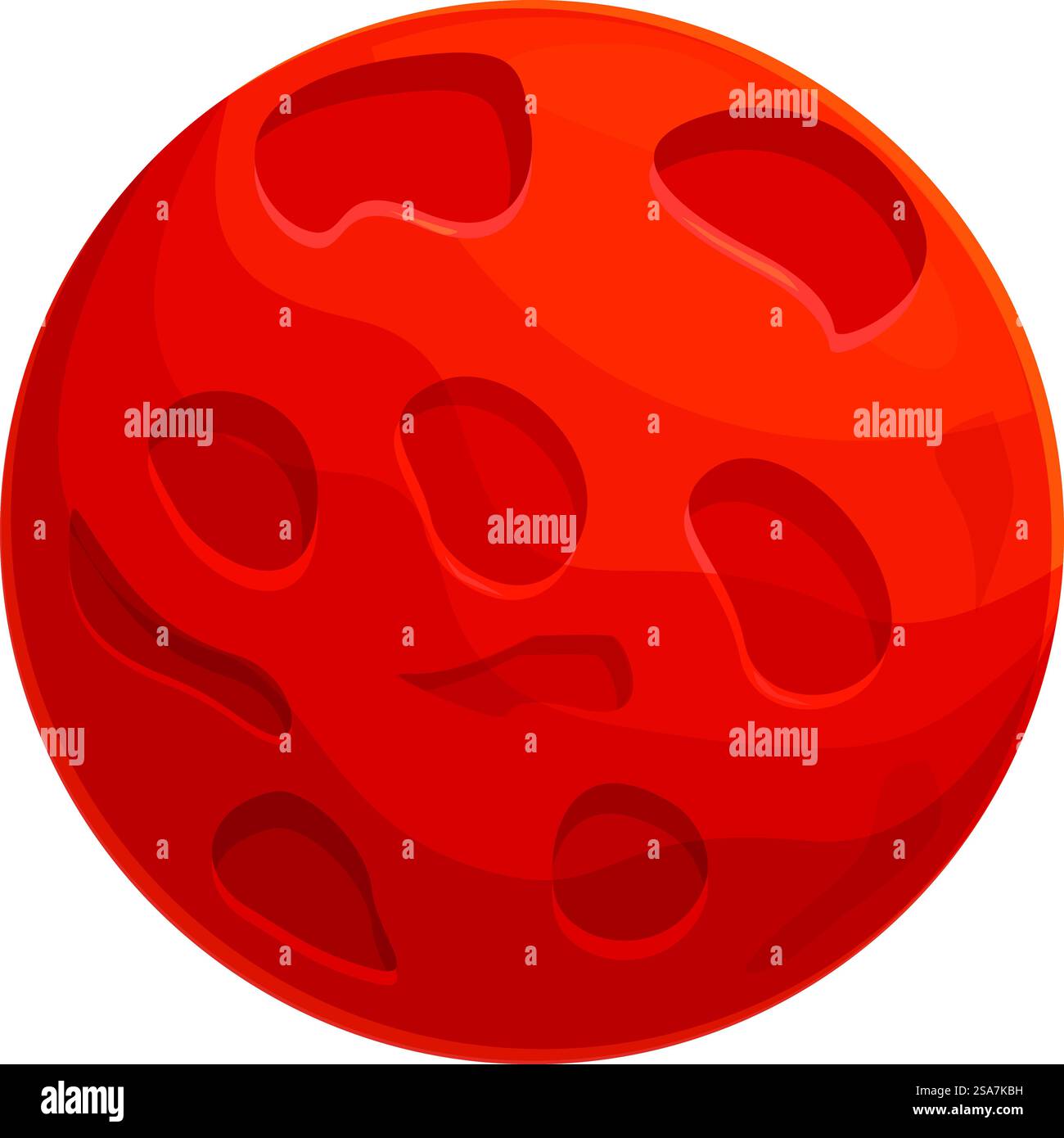 Cartoon red planet with craters is floating in the solar system. Red ...