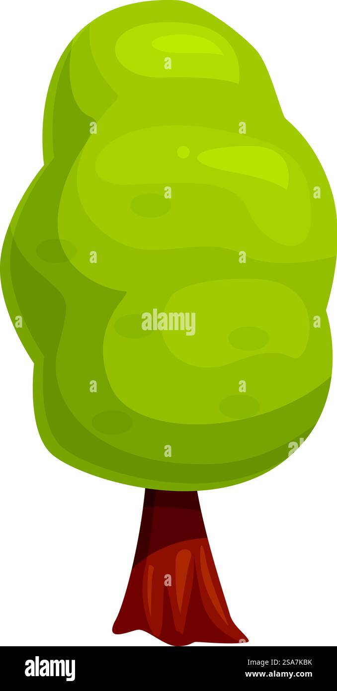 Cartoon tree with vibrant green foliage stands tall against a white ...