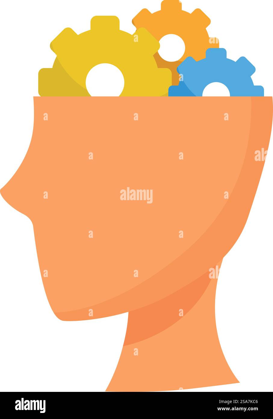Human head silhouette containing colorful gears working, depicting the ... Human head silhouette containing colorful gears working, depicting the ...