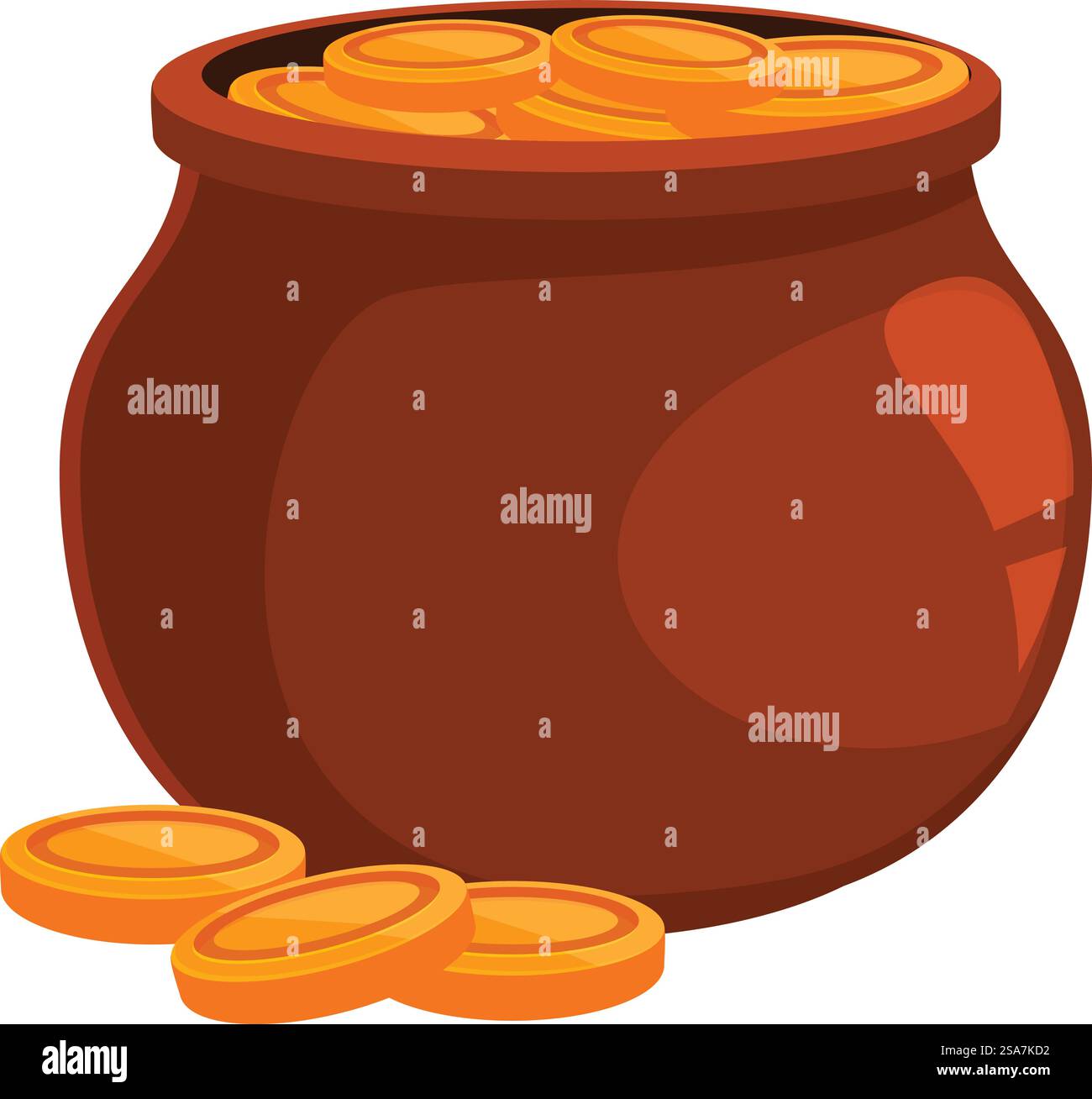 Ceramic pot overflowing with gold coins representing the wealth and ...