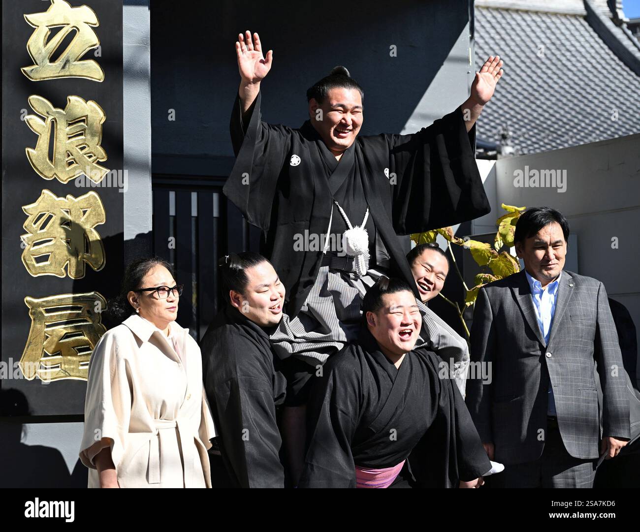 Mongolian sumo wrestler Hoshoryu celebrate after ceremony announcing ...