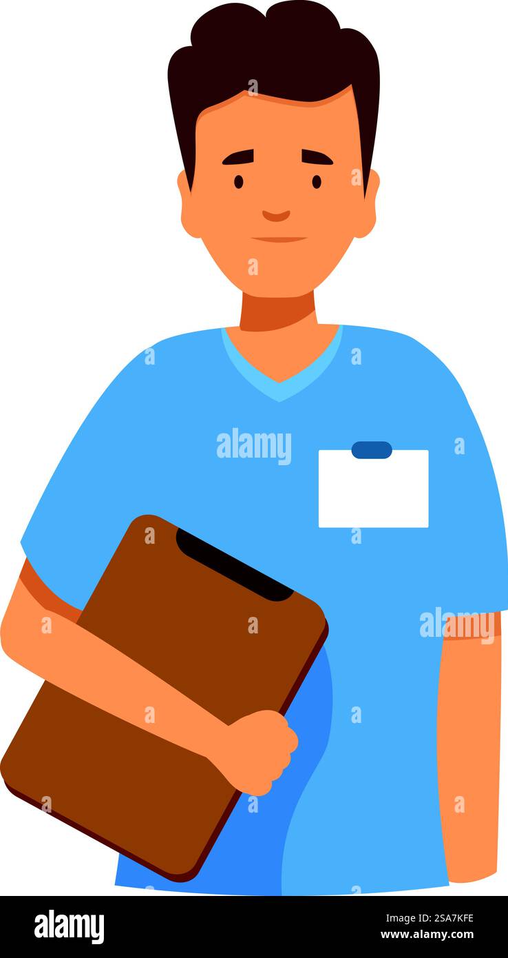 Male nurse holding a clipboard is ready to visit patients in a modern ...