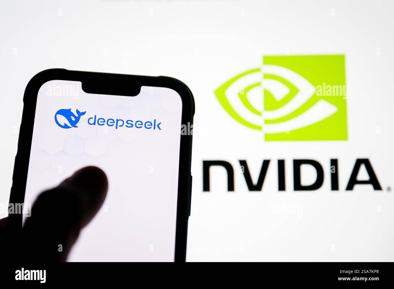 In this photo illustration, the Deepseek logo seen displayed on a ...