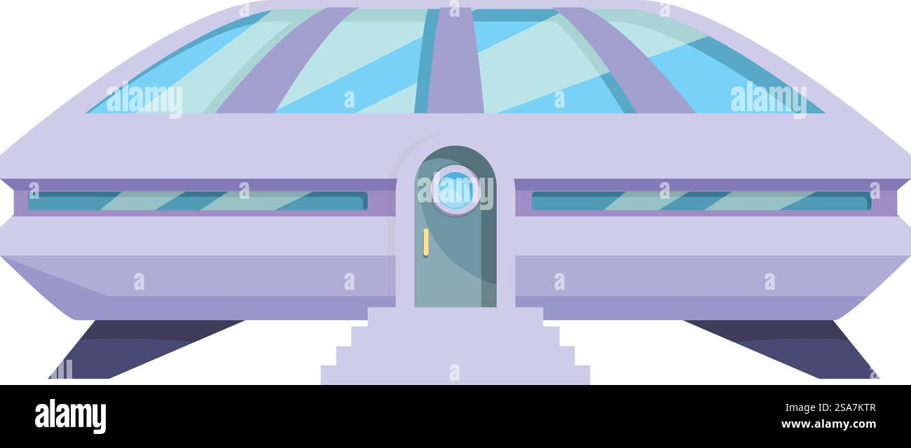 Rounded, purple building with a glass roof and a round door, suggesting ...