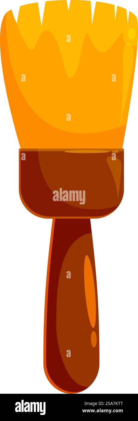 Cartoon paint brush with wooden handle and yellow bristles for painting ...