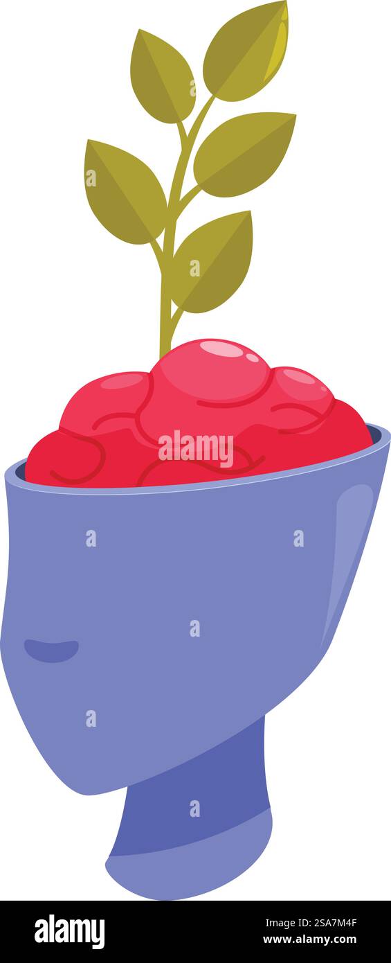 Human head containing a brain with a small plant growing from it. Human ...