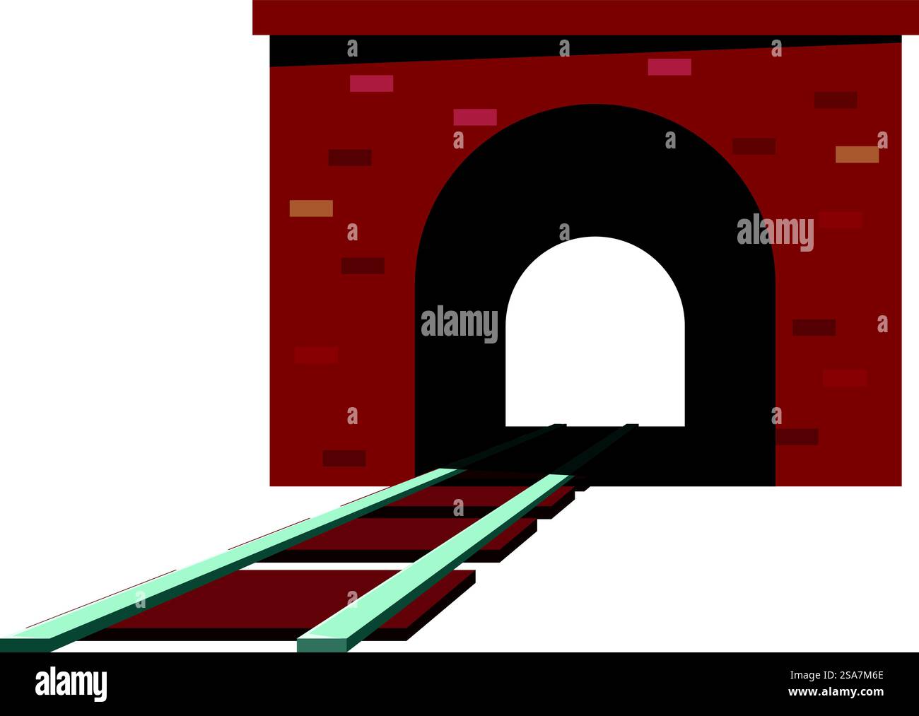 Illustration of a train track entering a tunnel through a brick wall ...