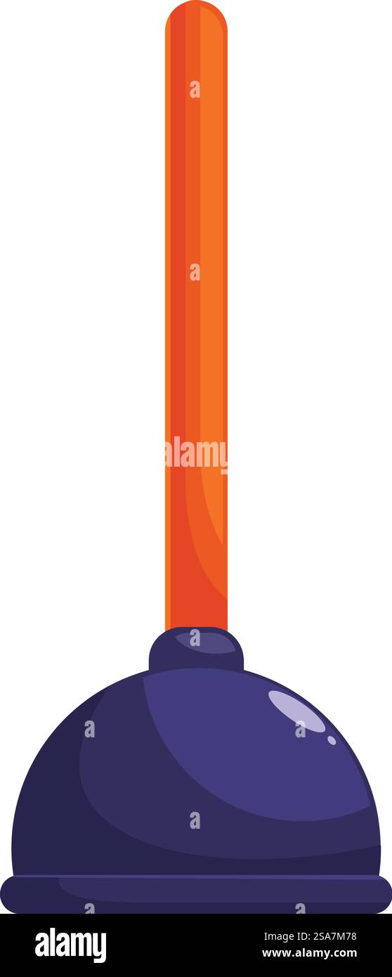 Cartoon plunger standing with orange handle, isolated on white ...
