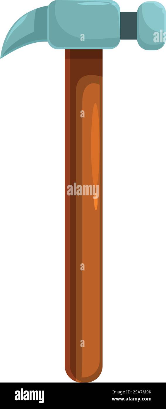 Cartoon hammer standing on wooden handle with metal top for ...