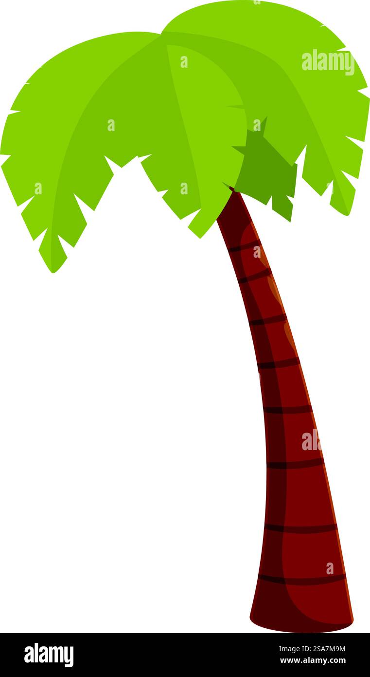 Cartoon style palm tree with a curved trunk and lush green leaves ...