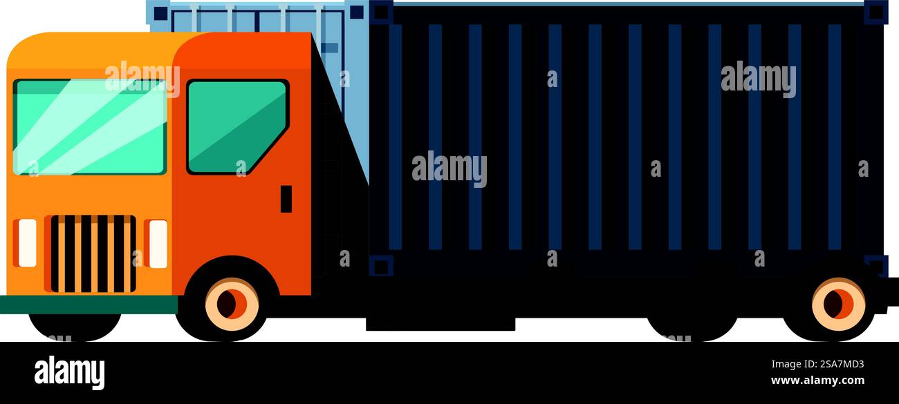 Orange cargo delivery truck transporting goods in a container. Orange ...