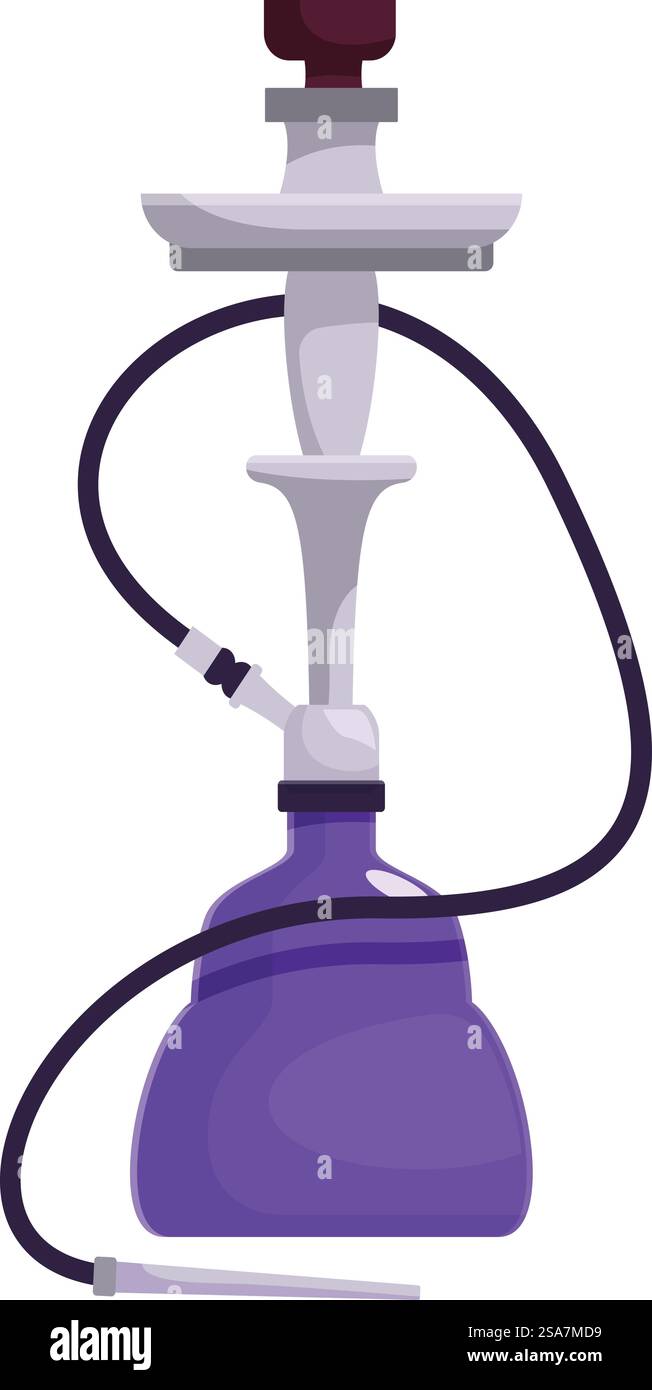 Violet shisha with long tube standing on white background. Traditional ...