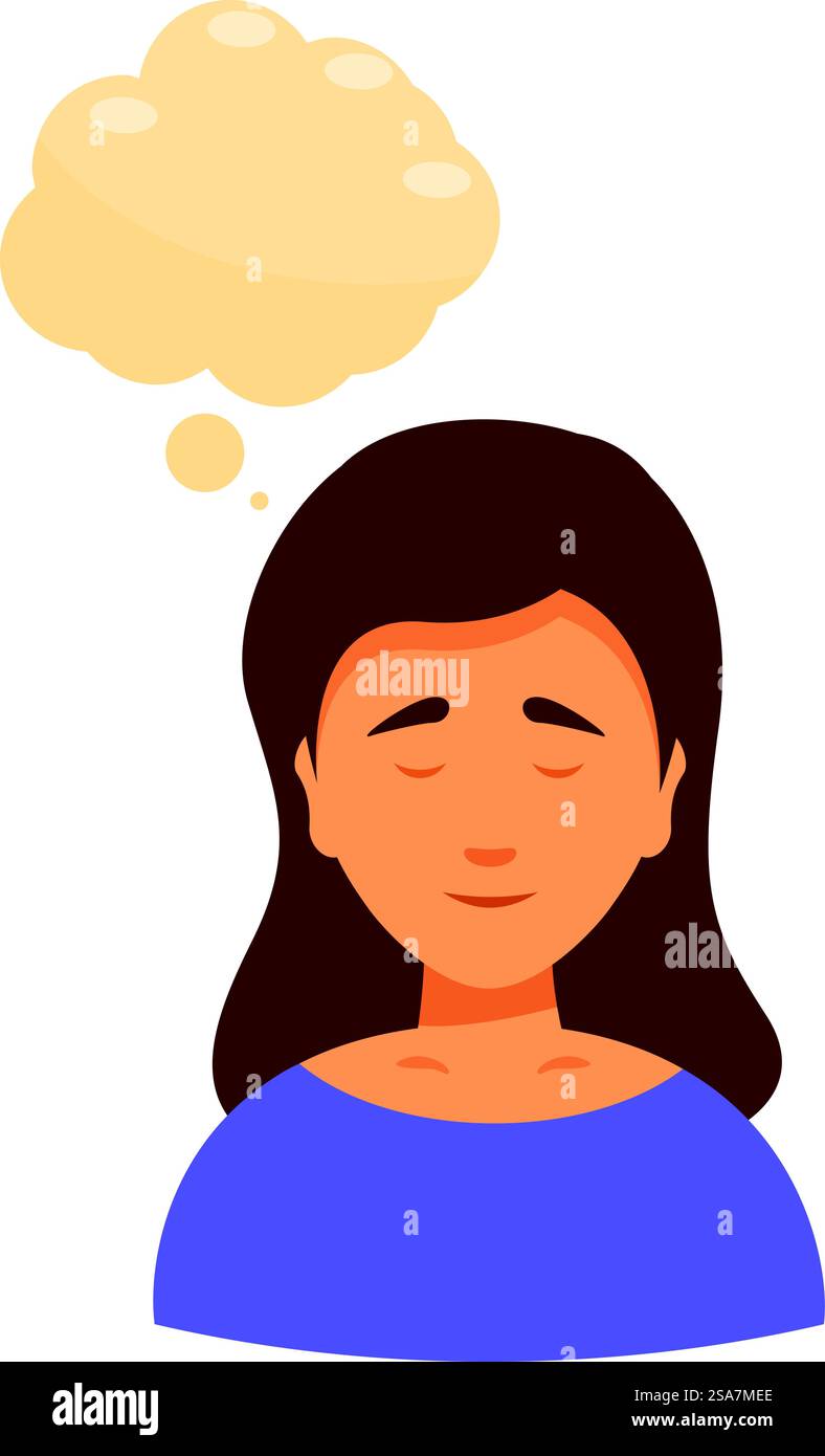 Young woman is thinking with her eyes closed and an empty thought ...