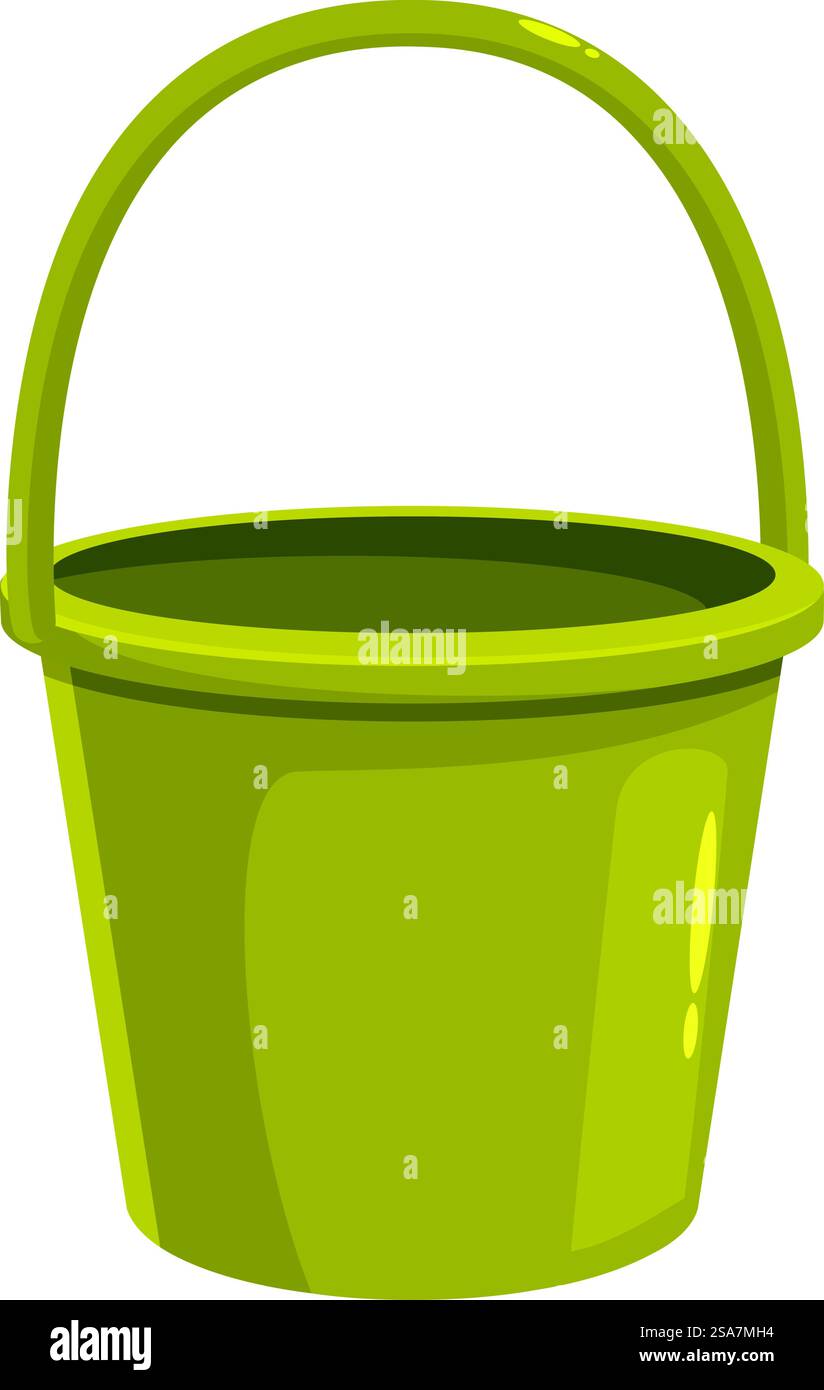 Empty green plastic bucket standing upright with a metal handle. Empty ...