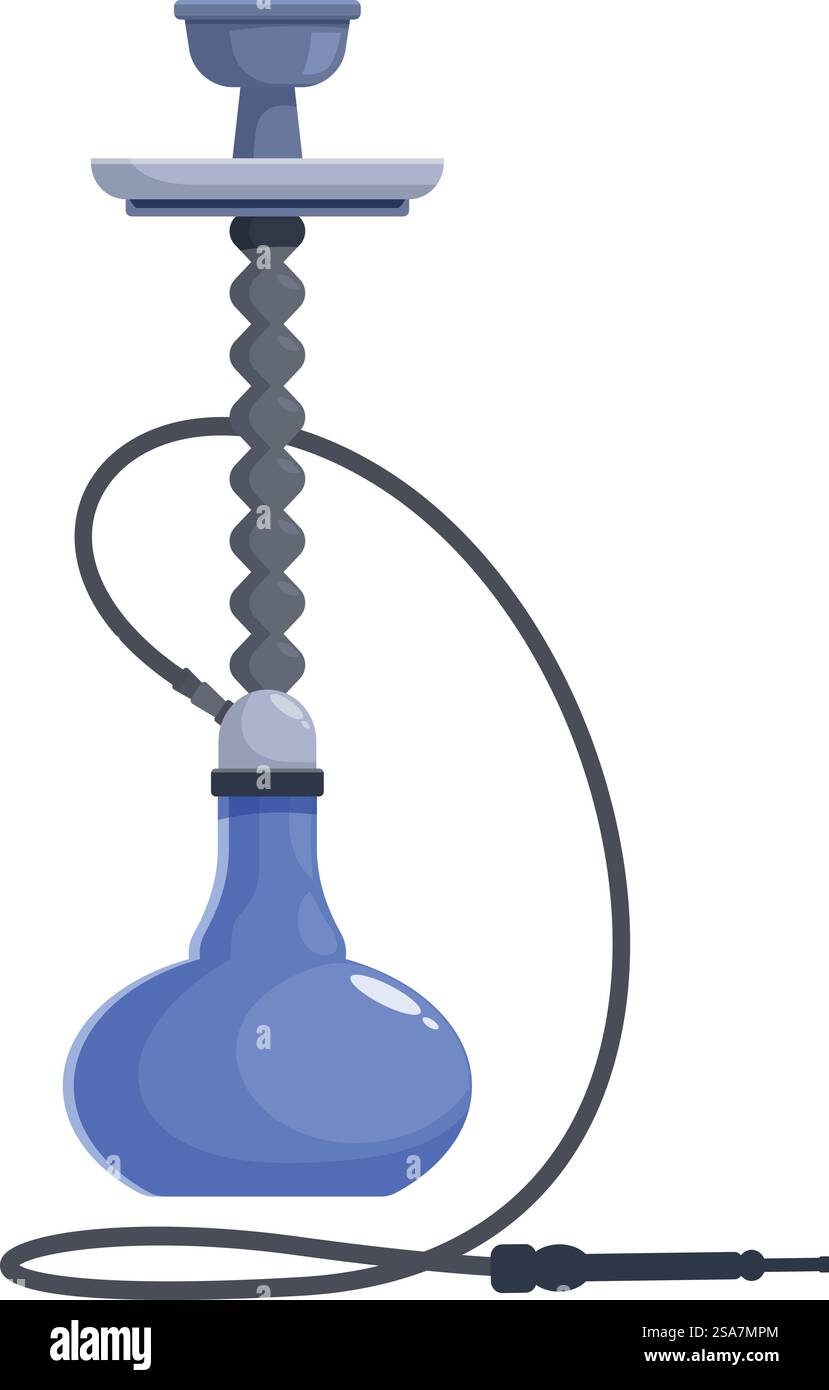 Blue traditional hookah standing with flexible hose isolated on white ...