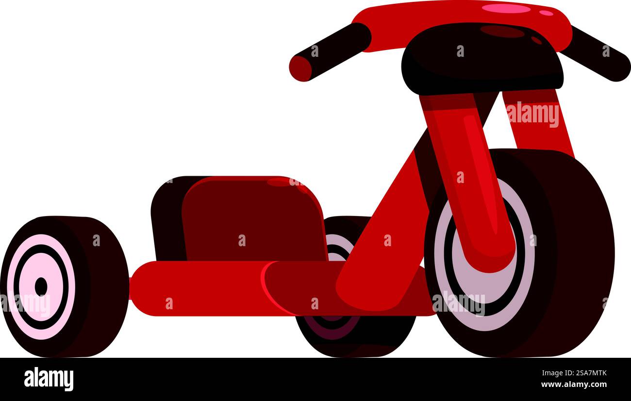 Classic red big wheel toy tricycle with three wheels is waiting for a ...