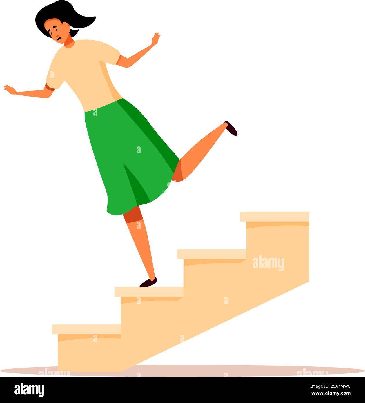Young woman is losing her balance while walking up the stairs Stock ...