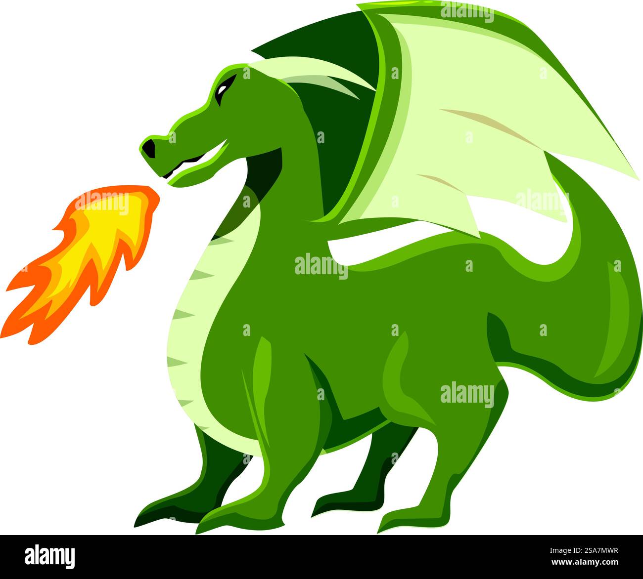 Green dragon breathing fire with large wings, a classic fantasy ...