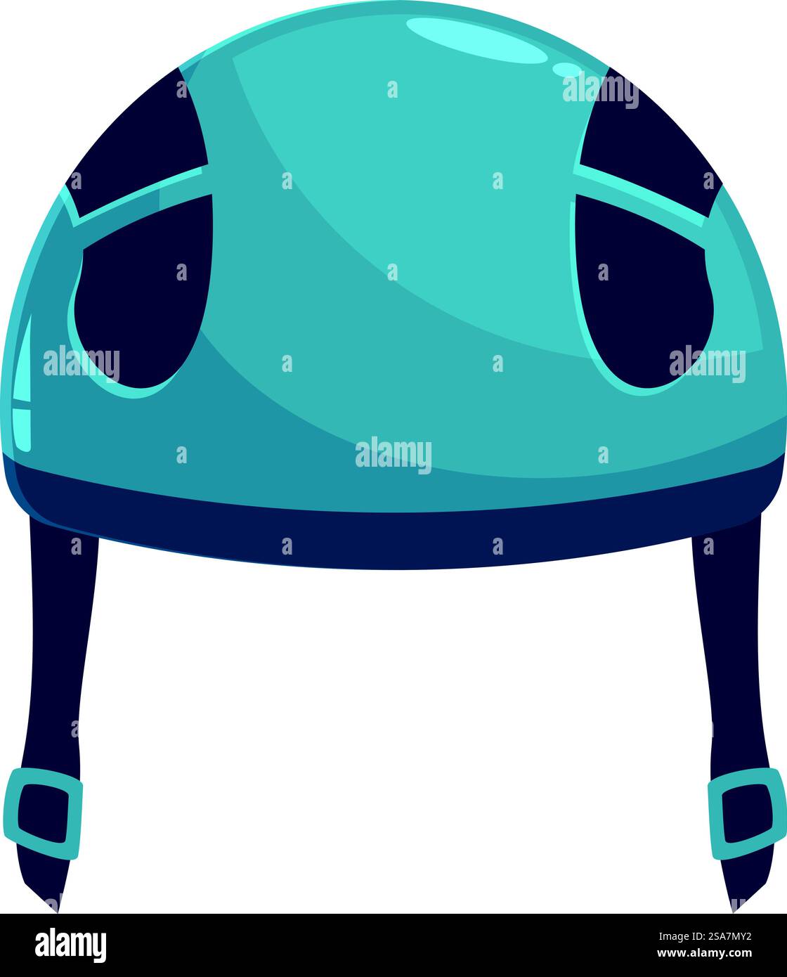 Blue safety helmet with chin straps and buckles, designed to protect ...