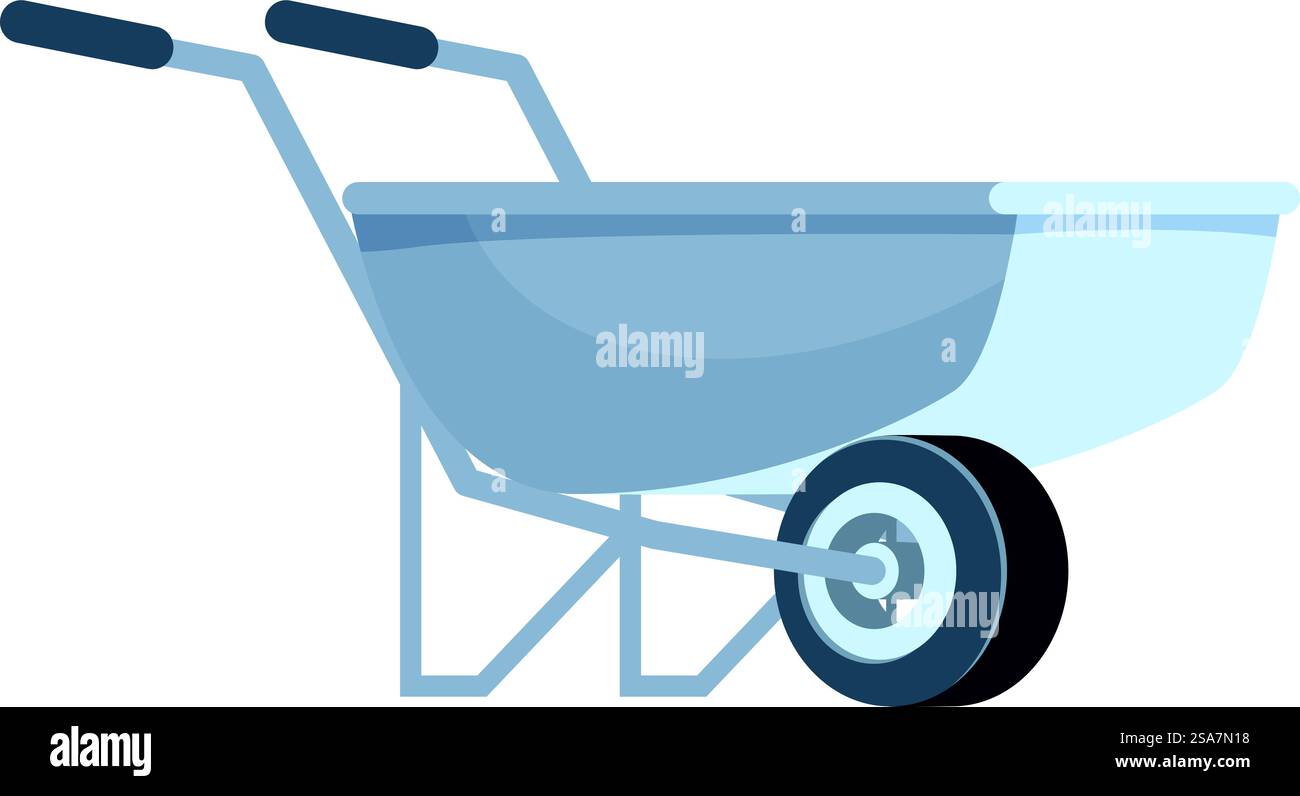 Empty metal wheelbarrow with one wheel in front and two handles is ...