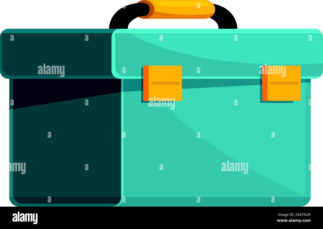 Closed metallic toolbox with a yellow handle is standing on a white ...