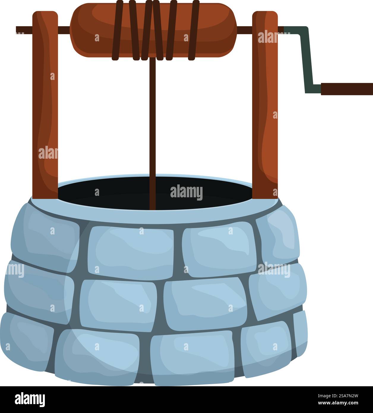 Old stone water well with a wooden bucket is standing and waiting for ...