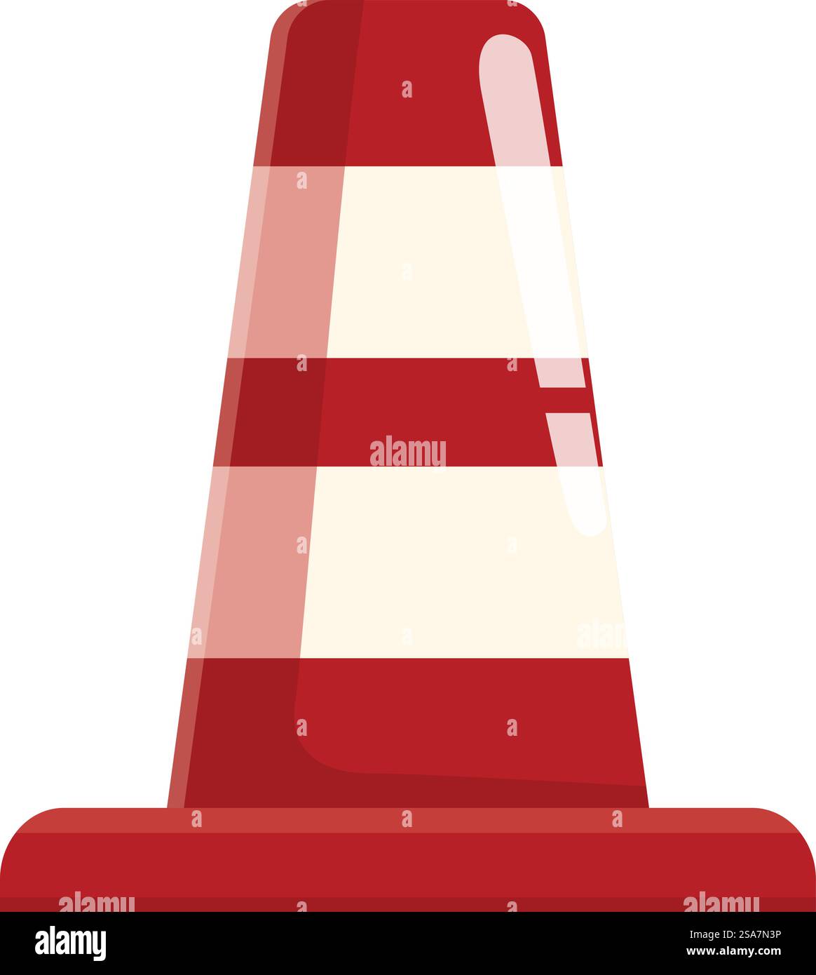 Red and white striped traffic cone standing upright, isolated on a ...