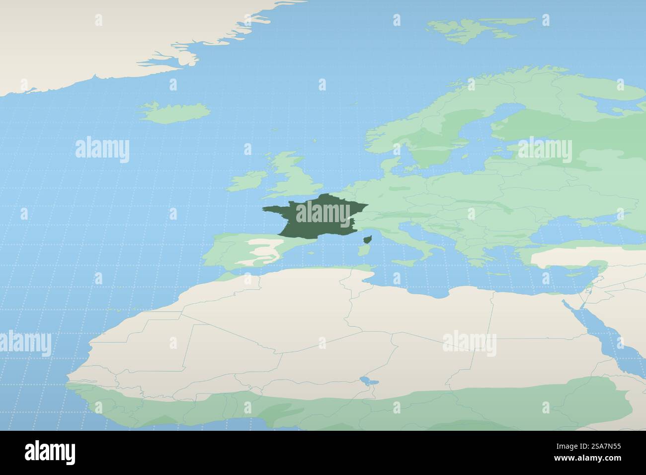 France highlighted on a detailed map, geographic location of France ...