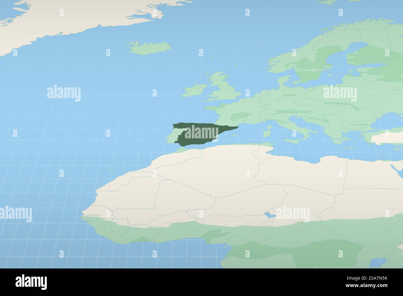 Spain highlighted on a detailed map, geographic location of Spain ...