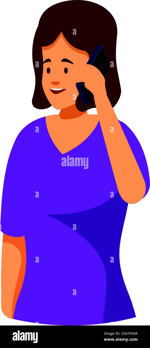 Woman is smiling while having a conversation on her phone. Smiling ...